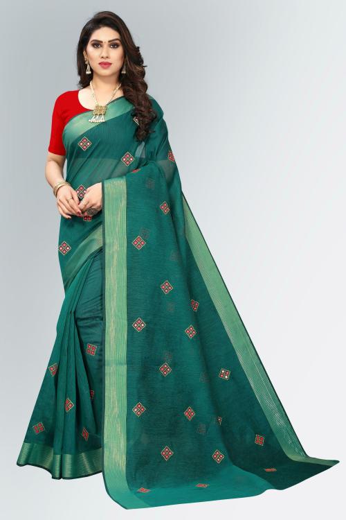 Buy SAREYA VEELA Daily Wear Women Green Embellished Art Silk Sarees ...