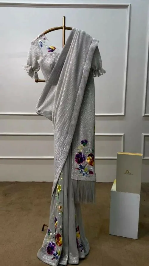 Buy LeeliPeeri Designer sequence work and multi thread work saree with sequence Blouse Piece ...