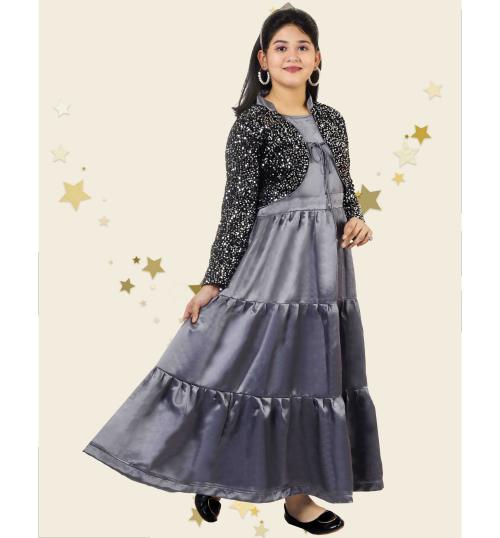 Buy KAARIGARI Girls Silver Solid Organic Cotton Blend Single Dresses ...