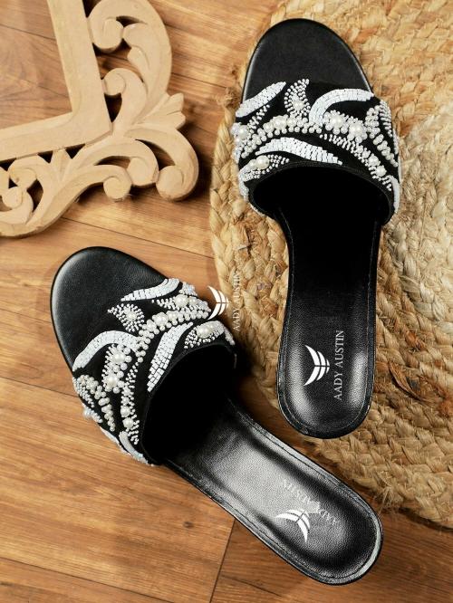 Buy Aady Austin Women Synthetic Black White Pearl Party Block Heel ...