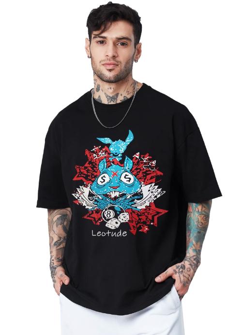 Buy LEOTUDE Oversized Loose Fit Cotton Blend Half Sleeve Round Neck Men ...