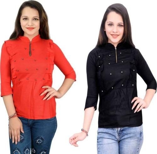 Buy Fikroo Girls Multicolor Self Design Cotton Blend Top 12 - 13 Years ...