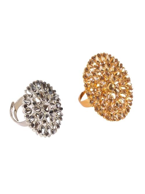 Buy Ayesha Set of 2 Gold Toned Multi Colored Rhinestone Studded Ring Online at Best Prices in ...