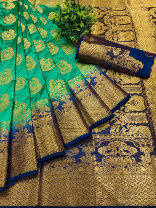 Buy Mansh the stylo..Women Light Blue Woven Nylon Banarasi Saree Online ...