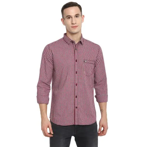 Buy Red Chief Full Sleeve Check Smart Slim Maroon / White Cotton Casual ...