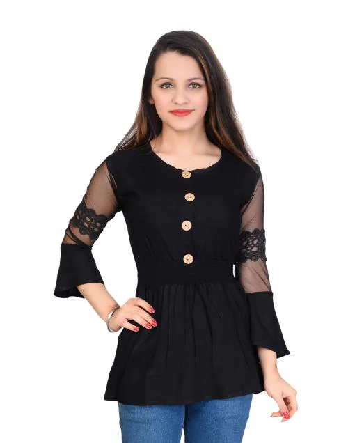 Buy SNIFFY Black Casual ware top for kids and girls with net sleeves(12 ...