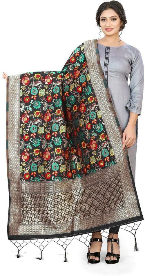 Buy HYPHORIA Women Black Jacquard Woven Design Dupatta Online at Best ...