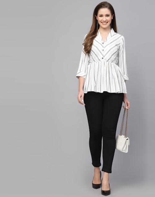 Buy SELVIA Cotton Weaved Regular Fir White Women Top Online at Best ...