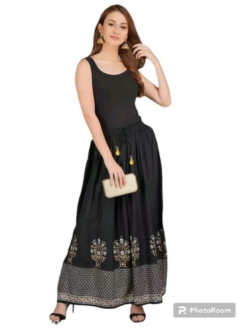 Buy SITOOLIYA Women's Printed Rayon Long Skirt with Border | Free Size ...
