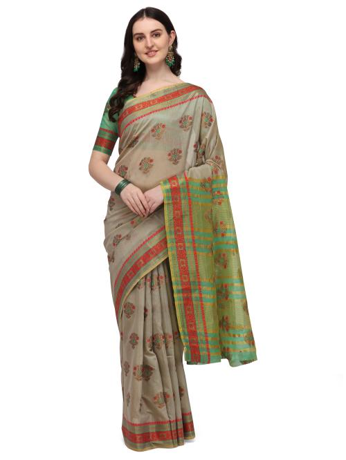 Buy Kavindi fab Woven Maheshwari Jacquard, Cotton Silk Saree (Grey ...