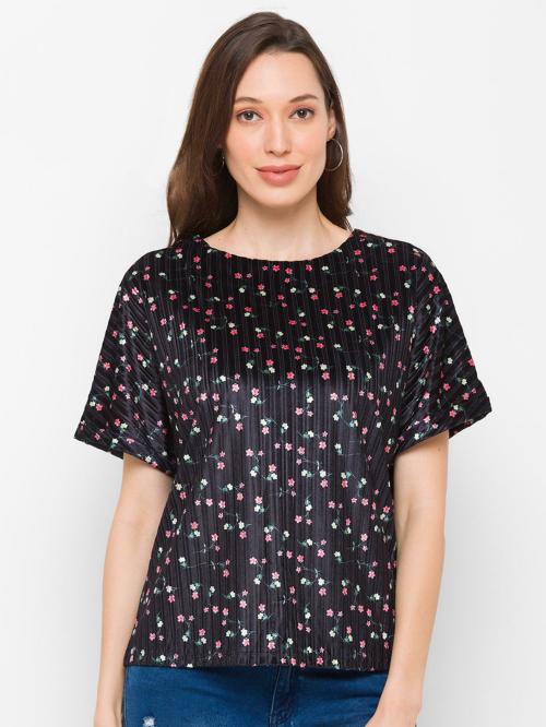 Buy GLOBUS Women Black Printed Polyester Top Online at Best Prices in ...