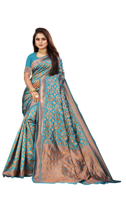 Buy NOPSE Women's Litchi Silk Designer Banarasi Saree (Vaibhavi Rama ...
