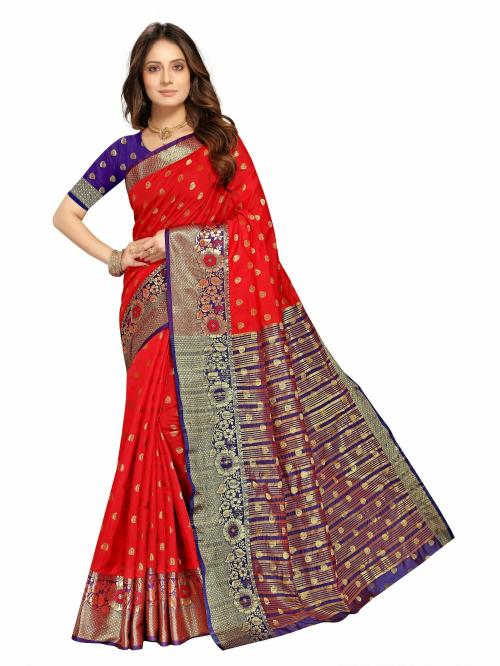 Buy Catchy Forever's Latest Design Red Color Cotton Silk Saree Online ...
