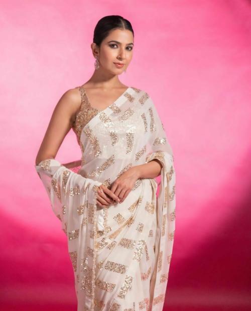 Buy Hari Mirch Off White Colour Premium Georgette With Sequins ...