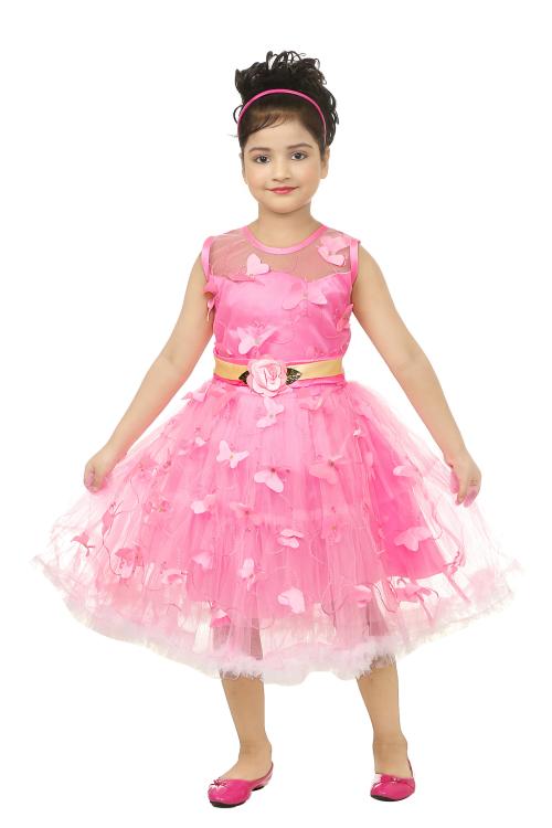 Buy Yashvi Trends Party Wear Pink Net Frock for Girls Online at Best ...