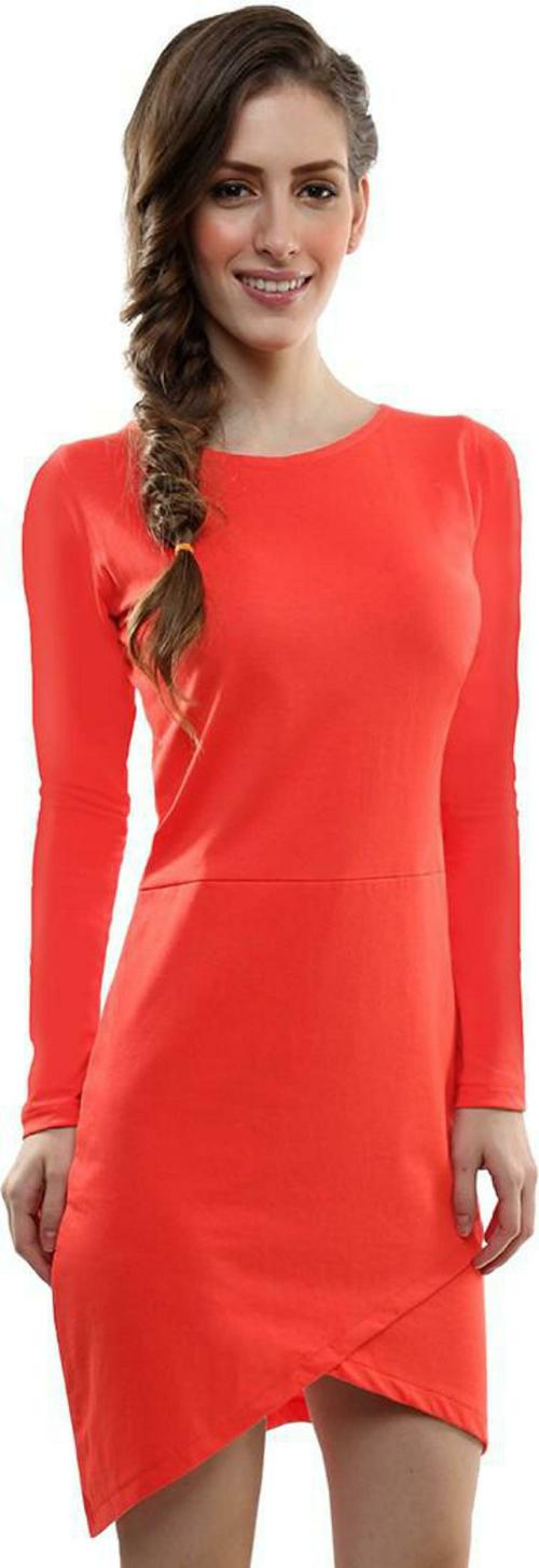 Buy Miss Chase Women Orange Solid Cotton Single Dress Online at Best ...