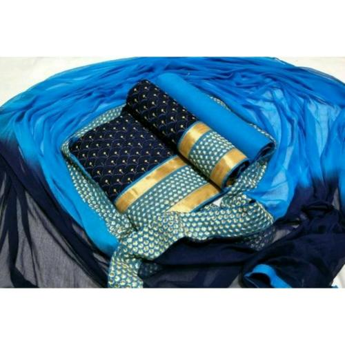 Buy GURHAL Embroidered Cotton Unstitched Dress Material Blue Online at ...