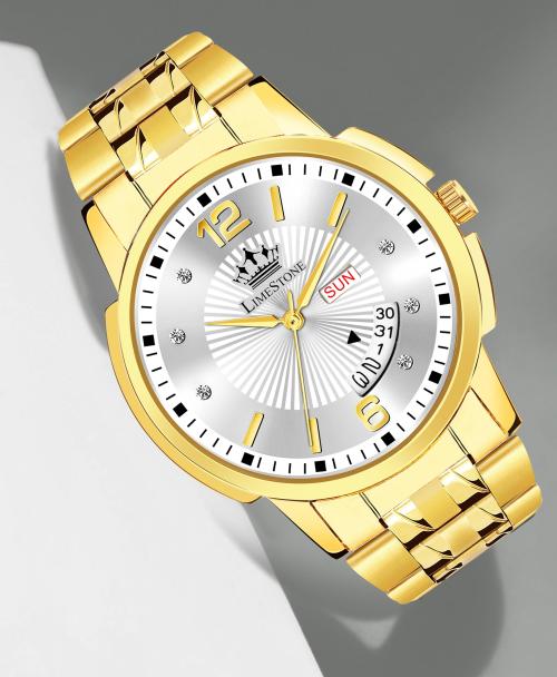 Buy LIMESTONE Day & Date Original HMTS Gold Plated Adjsutable HMTS ...