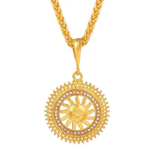 Buy Zumrut Gold Plated Classic CZ Rudraksha Sun/Surya Locket Chain ...