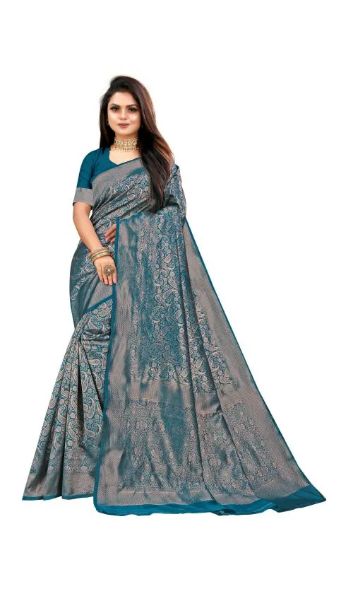 Buy NOPSE Women's Litchi Silk Designer Banarasi Saree (Dharti Rama ...