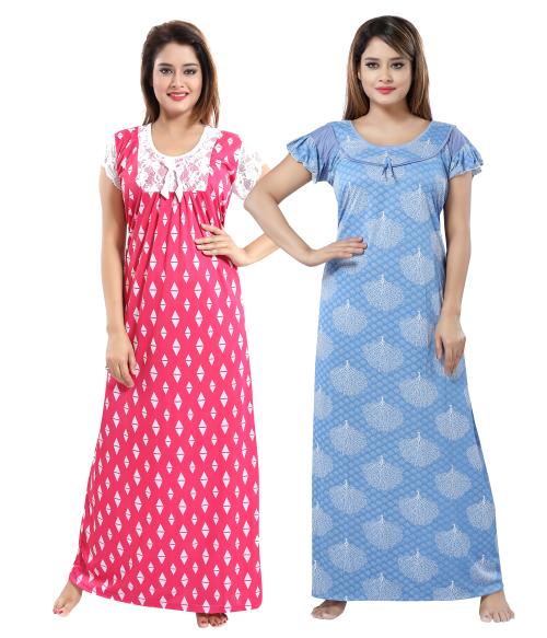 Buy Babesa Women Multicolor Printed Satin Nighty Combo- Free Size (Pack ...