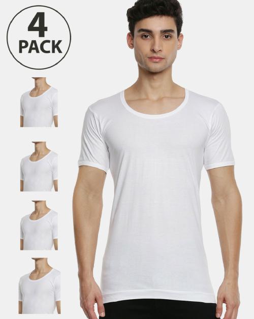 Buy Ramraj Men White Solid Pure Cotton Half Sleeve Innerwear Vests Pack ...