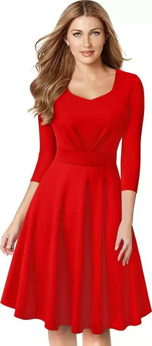 Buy LADIESORA FASHION Empire Waist Red Polyester Dress For Women Online ...