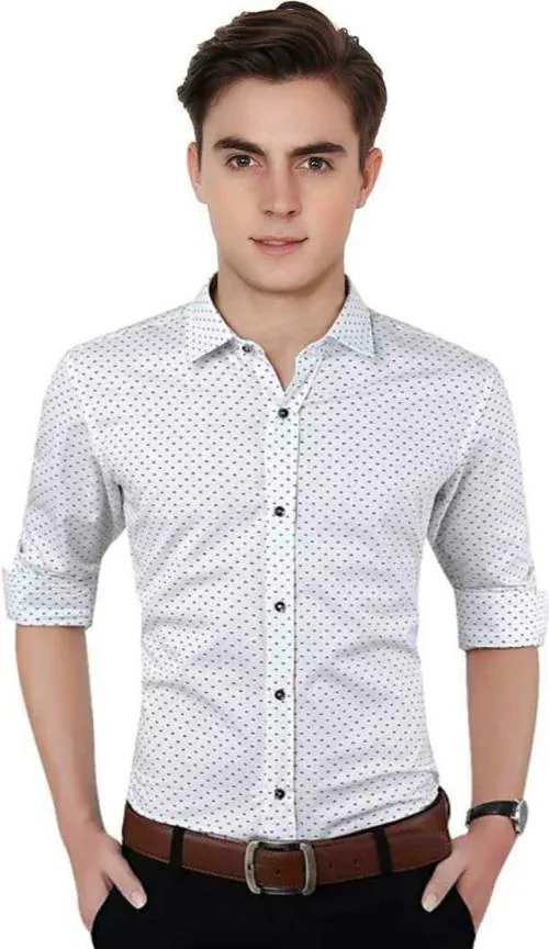 Buy Fashlook Men White Printed Cotton Jute Blend Shirt ( L) Online at ...