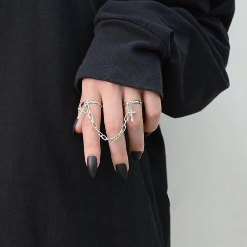 Buy ARZONAI Punk Finger Ring Chain Silver chain ring set, multi finger ...