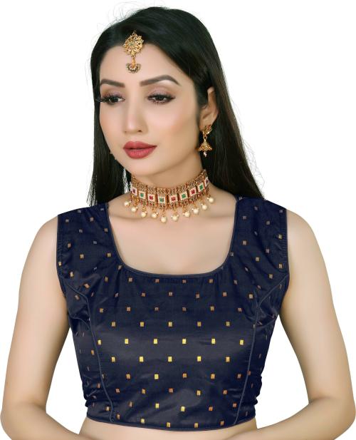 Buy Jay Pal Women Dark Blue Embriodered Art Silk Round Neck Blouse ...