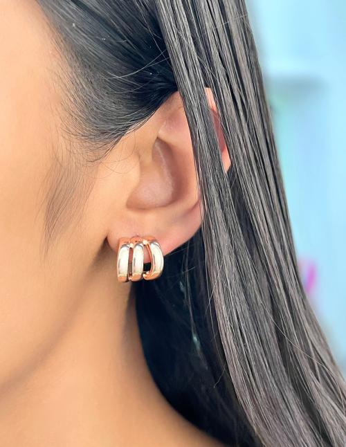 Buy Ayesha Contemporary Bold Rose Gold-Toned Triple-Layered Mini Open-Hoop Earrings Online at ...