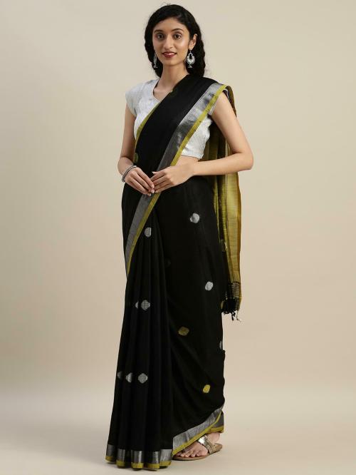 Buy VASTRANAND Women Black Linen Blend Woven Design Saree Online at ...