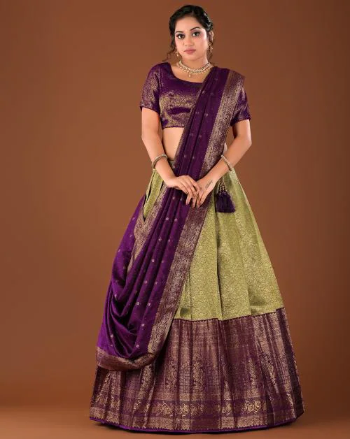 Buy HALFSAREE STUDIO Purple Kanjivaram silk Half Saree with Zari Woven ...