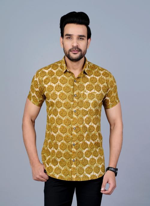 Buy PRIHIT Present Traditional Gold Jaipuri Shirts with short sleeves ...