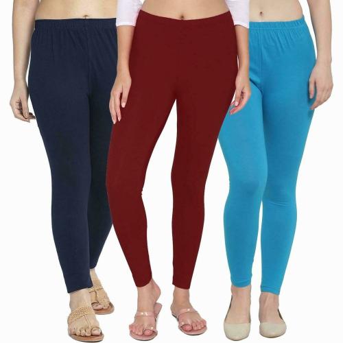 Buy Swastik Stuffs Women Navy Blue, Maroon, Sky Blue Solid Cotton Blend and Lycra Blend (Pack of ...