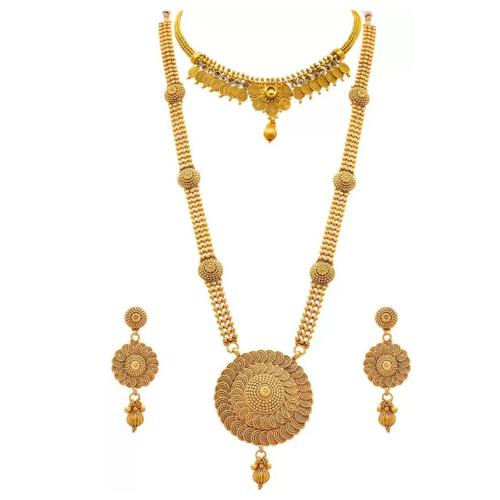 Buy Layken Gold Plated Traditional Look Bridal Style Long Necklace ...