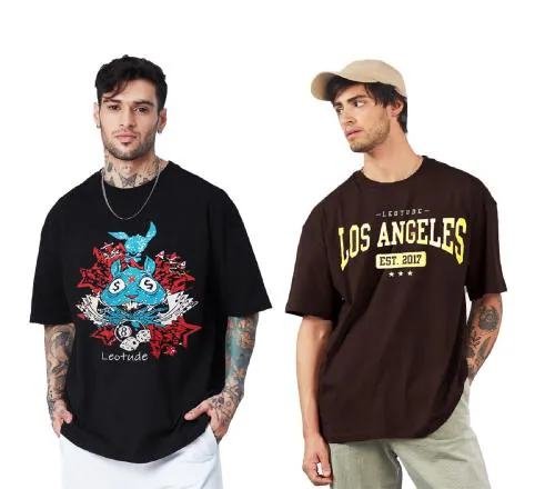 LEOTUDE Oversized Cotton Blend Half Sleeve Men's T-Shirts Combo (Pack ...