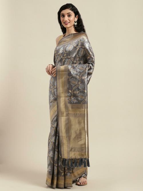 Buy VASTRANAND Women Grey Silk Blend Woven Design Saree Online at Best ...