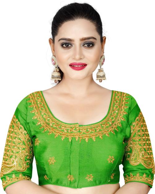 Buy Jay Pal Women Light Green Embriodered Poly Silk Round Neck Blouse ...