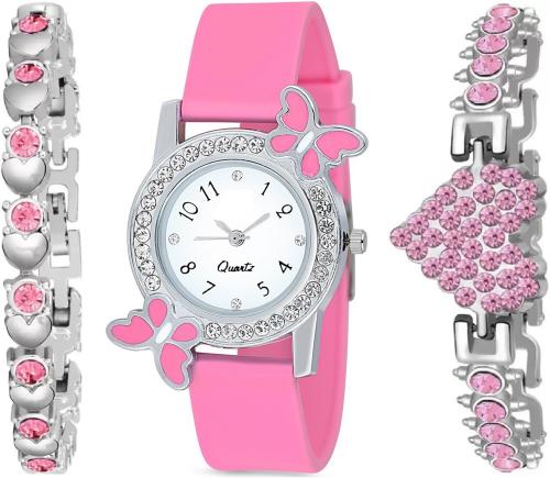 Buy Praizy Analog White Dial Pink White Watch With 2 Bracelet For Girls ...