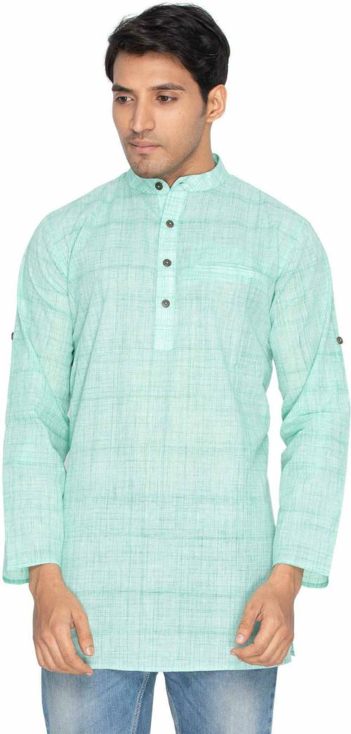 Buy Rene Men Light Green Cotton Blend Solid Kurtas Online at Best ...