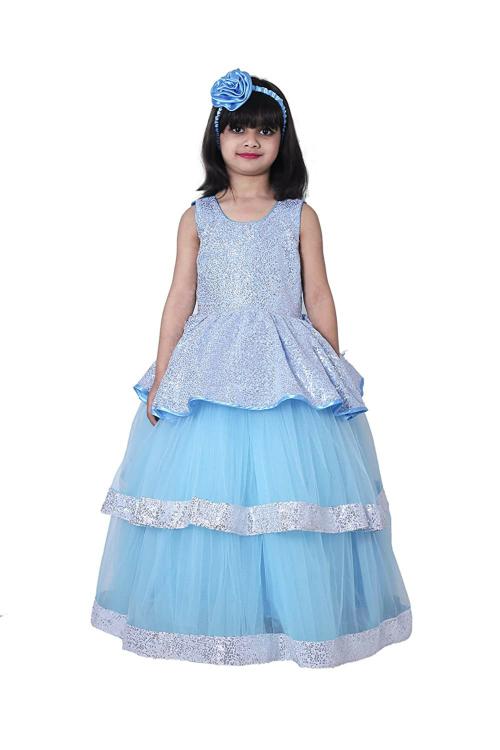 Buy Wish Littlle Girls Light Blue Polyester Stars A-Line Fit And Flare ...