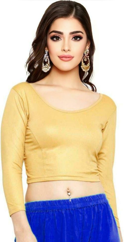 Buy PU Fashion Women Beige Solid Cotton Lycra Blend Blouse Online at ...