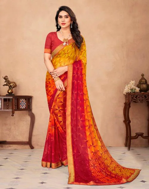 Buy Satrani Chiffon Red Color Saree with Blouse piece | sarees for ...