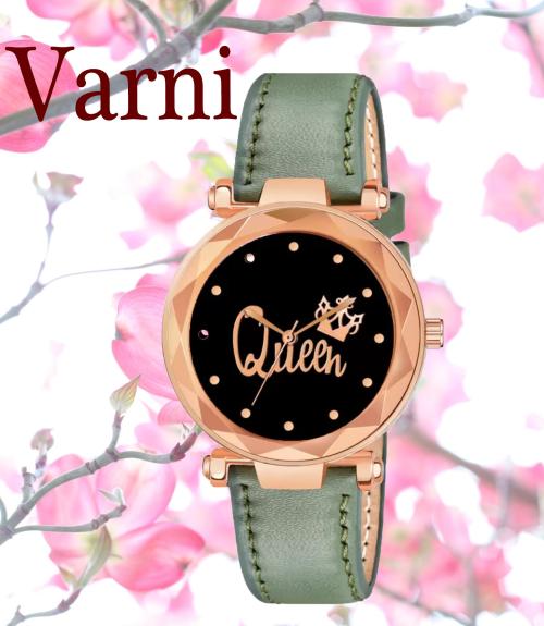 Buy Varni Retail Desingner Queen Black Dial Green Leather Wathces For ...