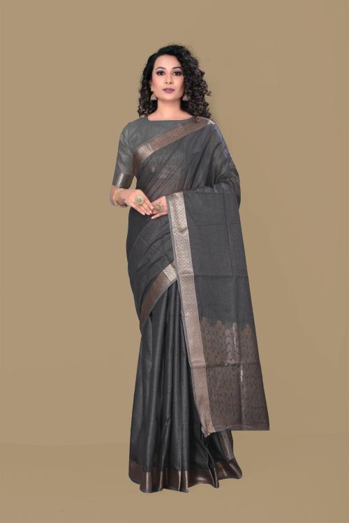 Buy AKSHARAM Women Black Solid Cotton Silk Bollywood Saree Online at ...