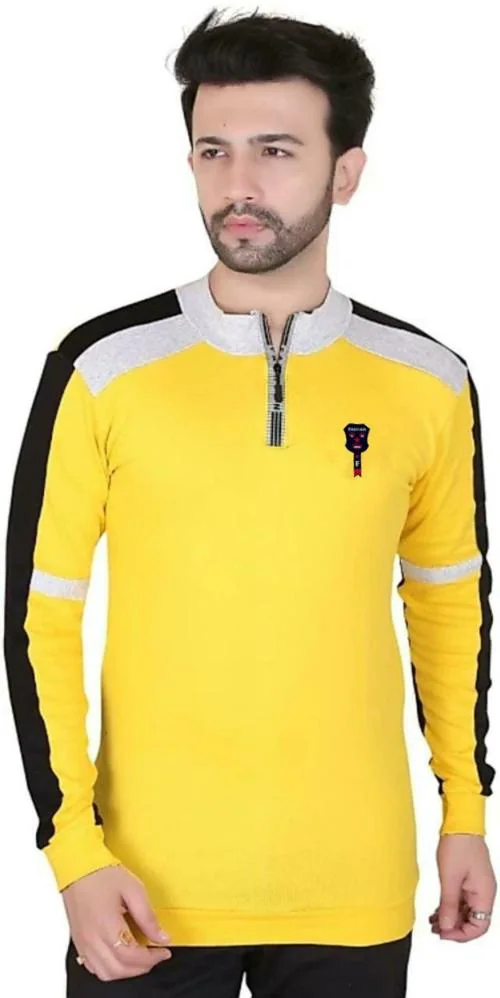 Buy RDS GARMENT HUB Men Yellow Cotton Blend Colorblock Tshirt (M ...