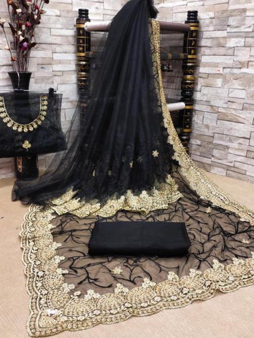 Buy Harmi Fashion Women Black Embellished Net Bollywood Saree Online at ...