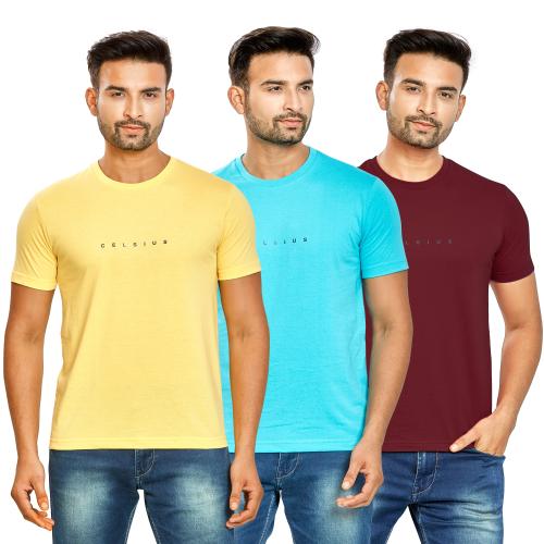 Buy Celsius Men's Crew Neck Half Sleev Slim FIT T-Shirt (Pack of 3 ...