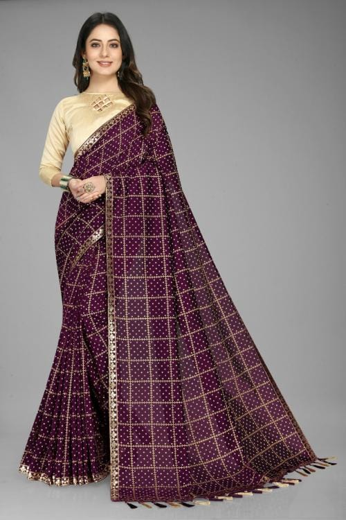 Buy SWIFFIN Latest Collection Vichitra Silk Bandhani Purple Saree For ...